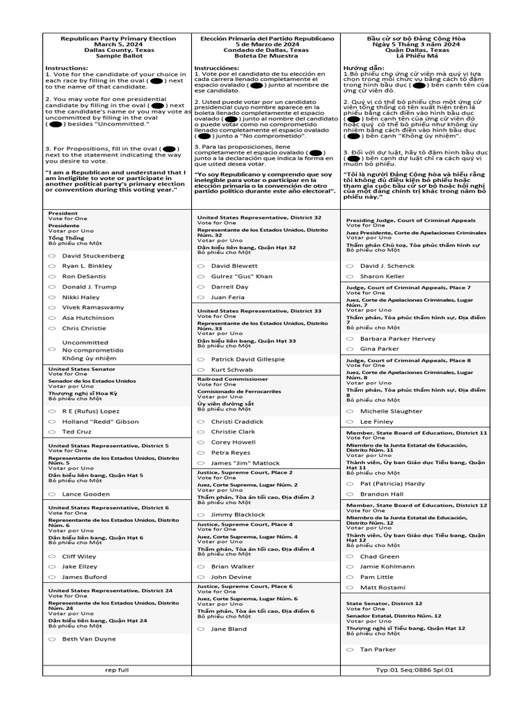Republican Party Sample Ballot | PDF
