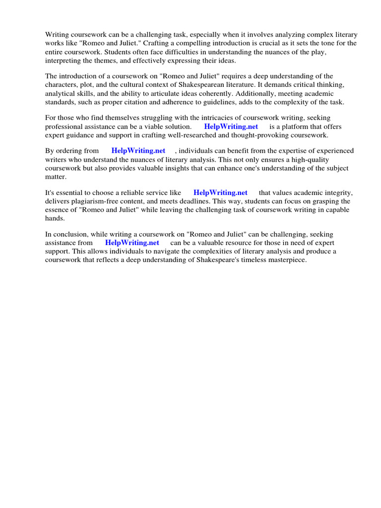 Romeo and Juliet Coursework Introduction | PDF | Romeo And Juliet ...