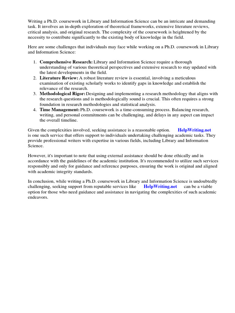PHD Course Work Syllabus Library and Information Science | PDF ... PHD Course Work Syllabus Library and Information Science | PDF ...