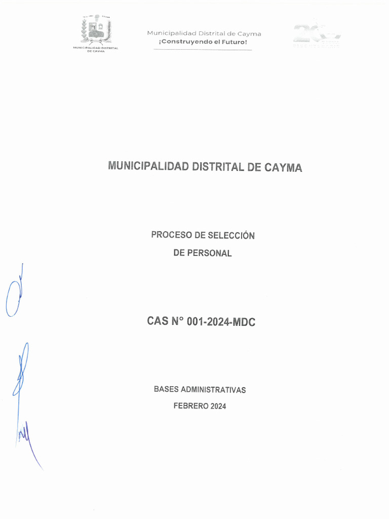 Bases Administrativas Convocatoria Cas N001 2024 MDC | PDF