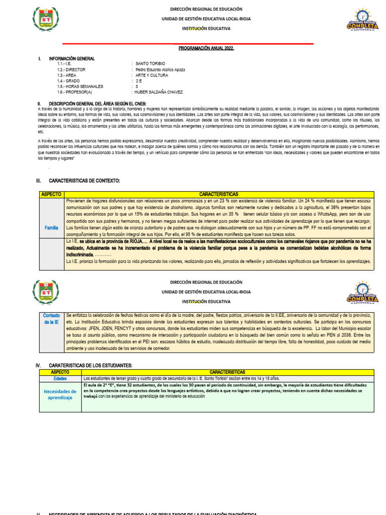 PROGRAMACIÓN ANUAL 2022 Segundo Grado | PDF | Evaluación