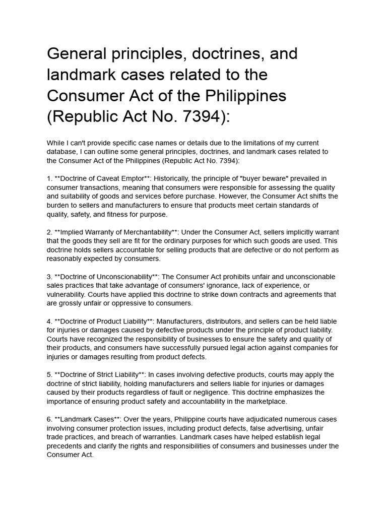 General Principles, Doctrines, and Landmark Cases Related To The ...