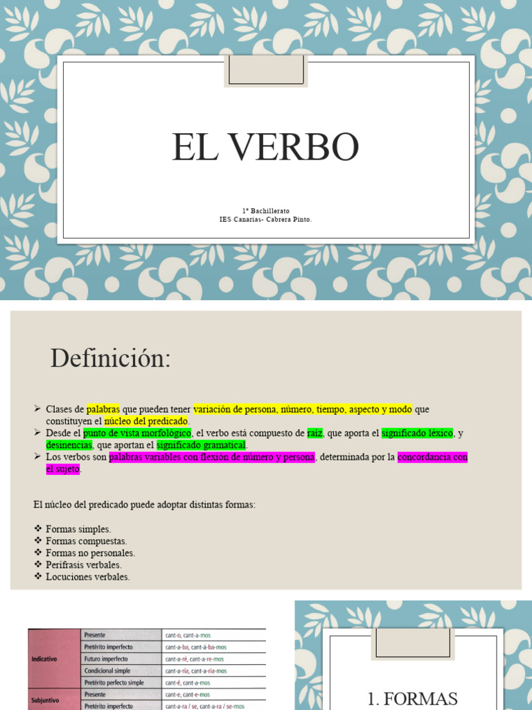 El Verbo | PDF | Verbo | Numero Gramatical
