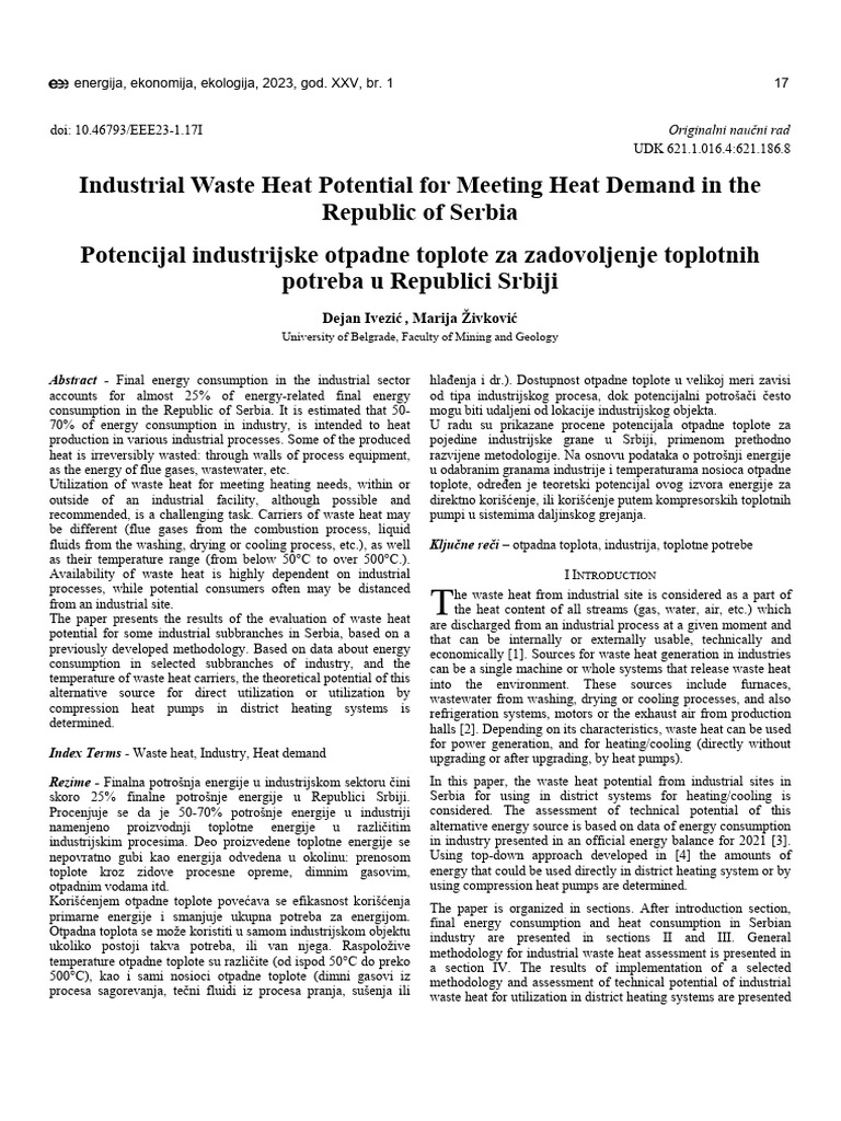 03 Dejan Ivezic - Marija Zivkovic - Industrial Waste Heat Potential For ...