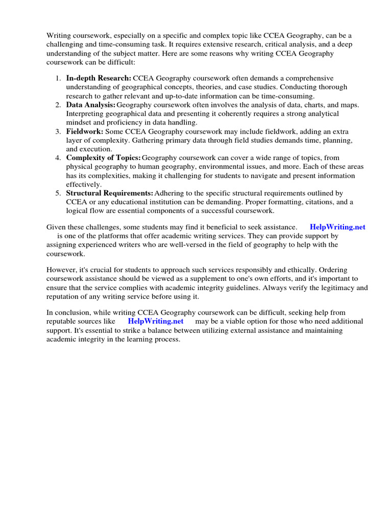 Ccea Geography Coursework Pdf
