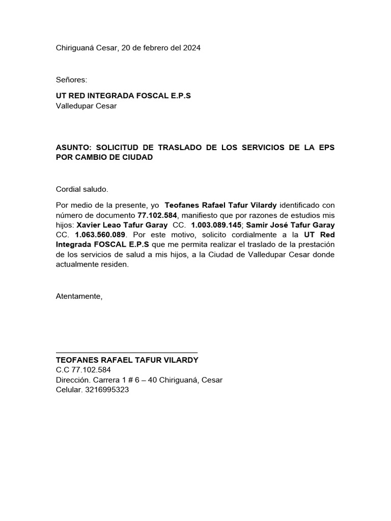 Formato Carta Solicitud de Traslado de EPS | PDF Formato Carta Solicitud de Traslado de EPS | PDF