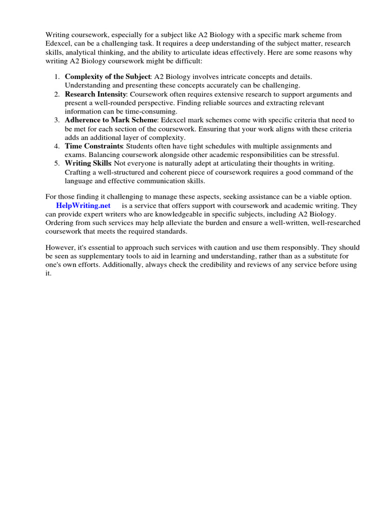 Challenges in Edexcel A2 Biology Coursework | PDF | Gce Advanced Level ...