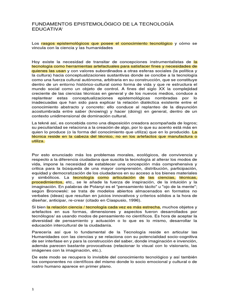 Fundam Epistemo de La Tec Educ | PDF | Aprendizaje | Tecnologia Educacional