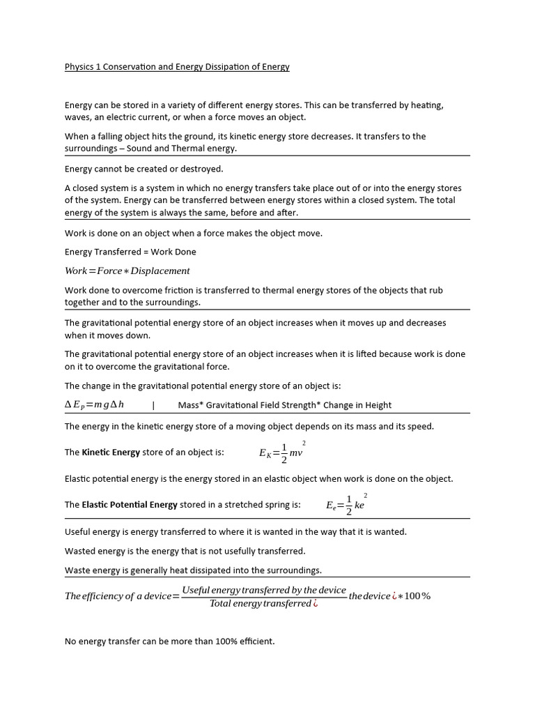 P1 Conservation and Dissipation of Energy | PDF | Friction | Potential ...