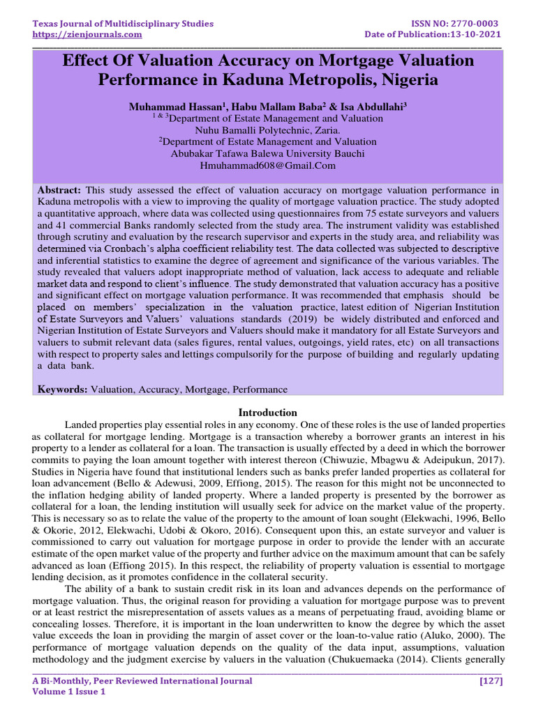 Valuation Accuracy in Mortgage Performance | PDF | Real Estate ...
