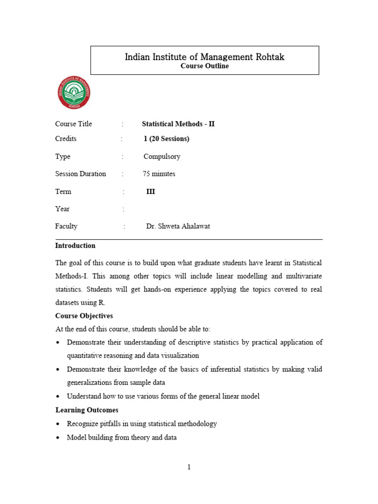 Statistical Method II - Course Outline | PDF