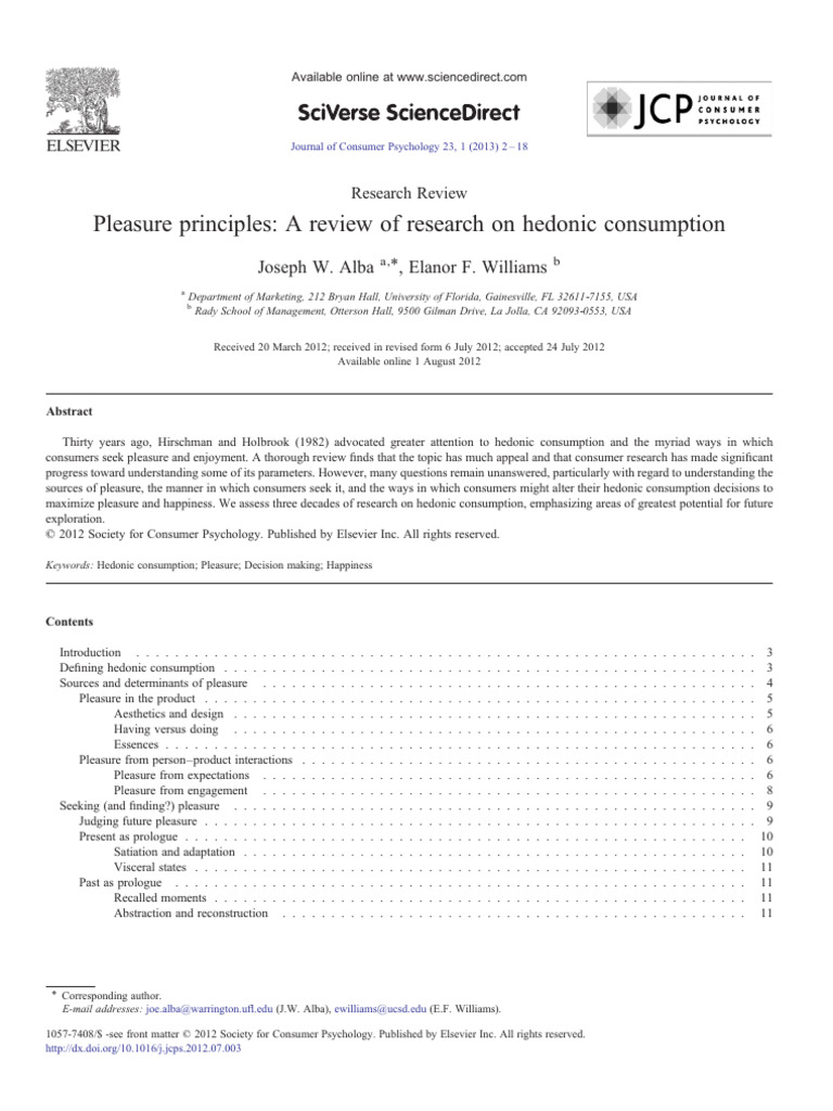 Hedonic Consumption and Consumer Well-Being | PDF | Hedonism | Pleasure