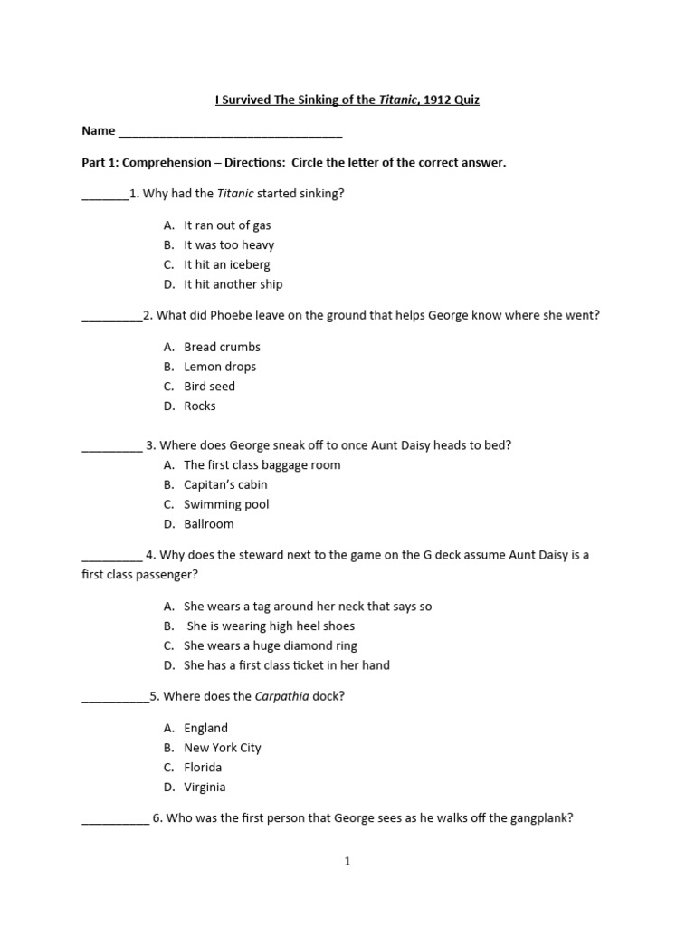 Titanic Quiz and Character Guide | PDF