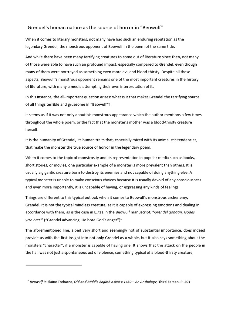 Grendel's Human Nature As The Source of Horror in "Beowulf" | PDF ...
