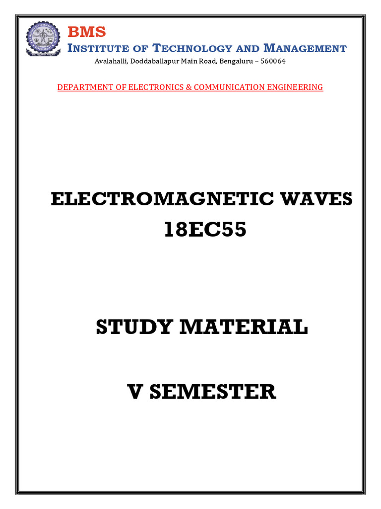 V - 18EC55 - Electromagnetic Waves - Dr. Dankan Gowda V Asst. Professor, ECE | PDF | Electronic ...