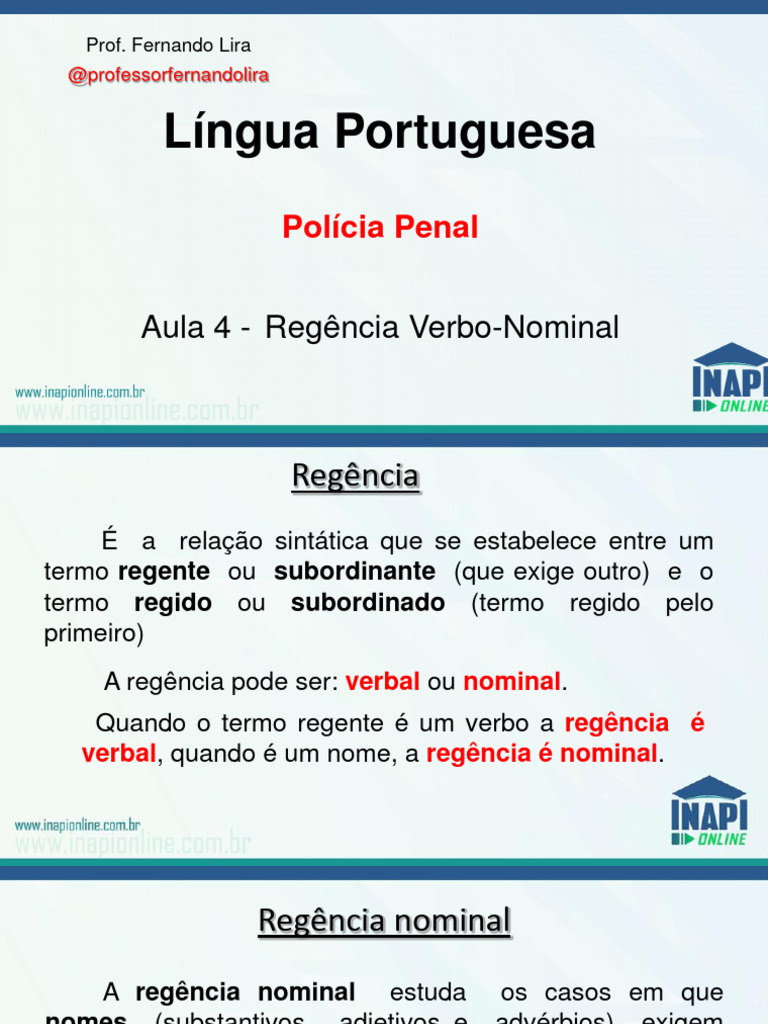 Aula 4 - Regência Verbo-Nominal | PDF | Objeto (gramática) | Linguística