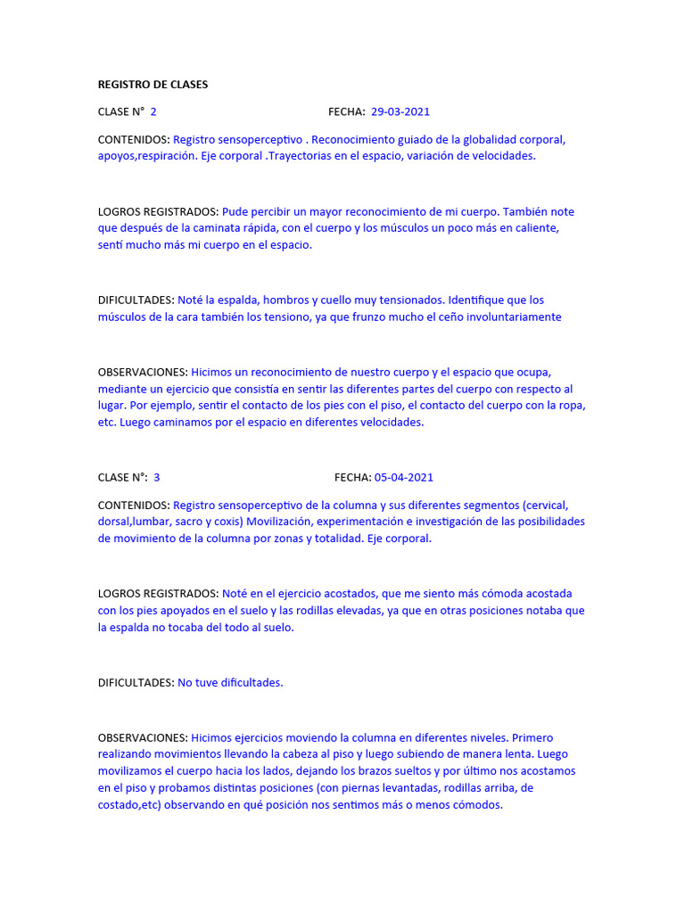 Registro de Clases 2021 | PDF