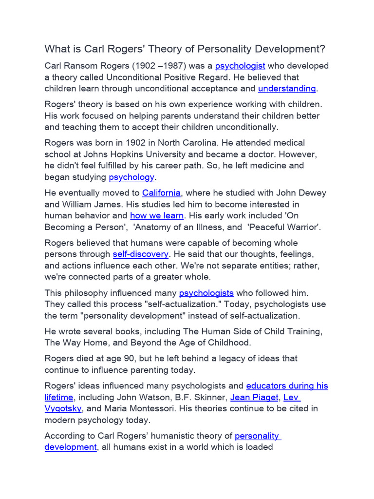 What Is Carl Rogers' Theory of Personality Development?: Psychologist ...