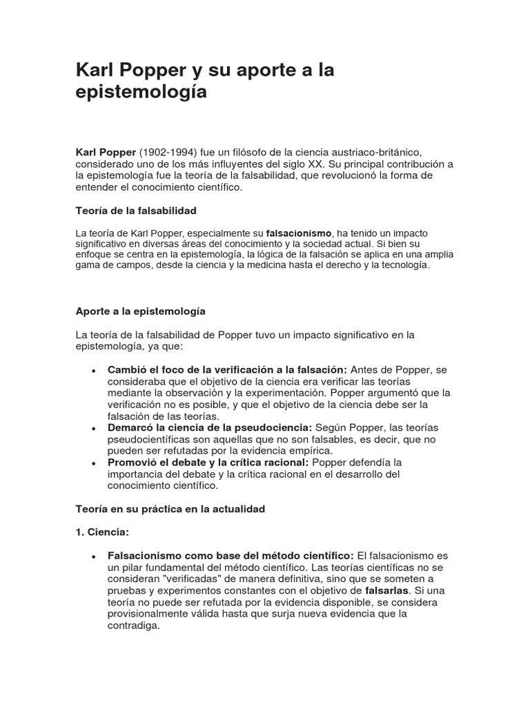Popper y la Falsabilidad en Ciencia | PDF | Karl Popper | Falsificabilidad