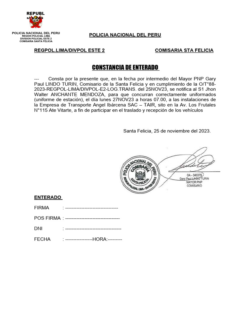 Constancia Enterado A | PDF | Perú | Lima