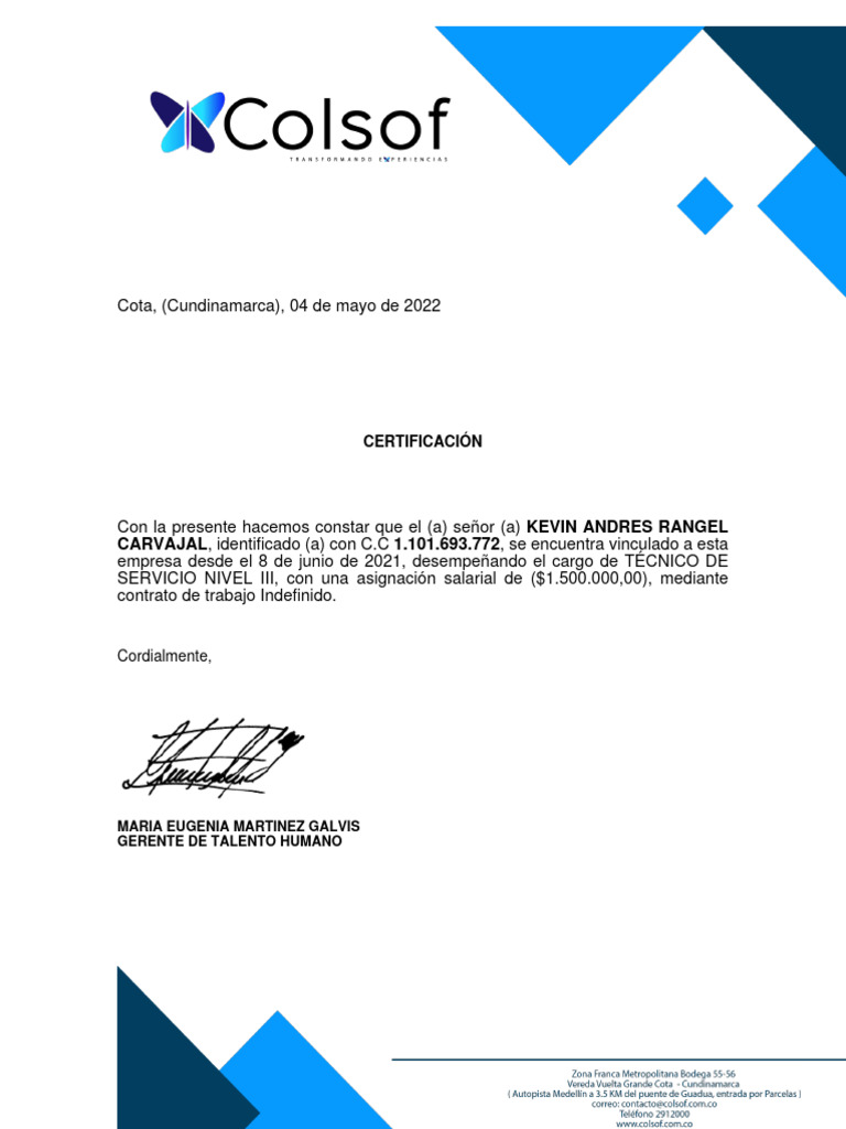 CertificadoLaboral Colsof Alianza Fiduciaria | PDF