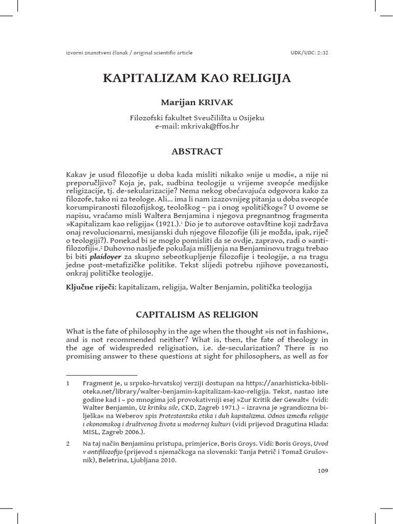 Kapitalizam Kao Religija | PDF