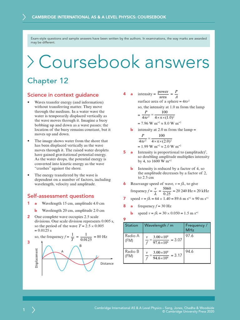 Coursebook Answers Chapter 12 Asal Physics | PDF | Frequency | Waves