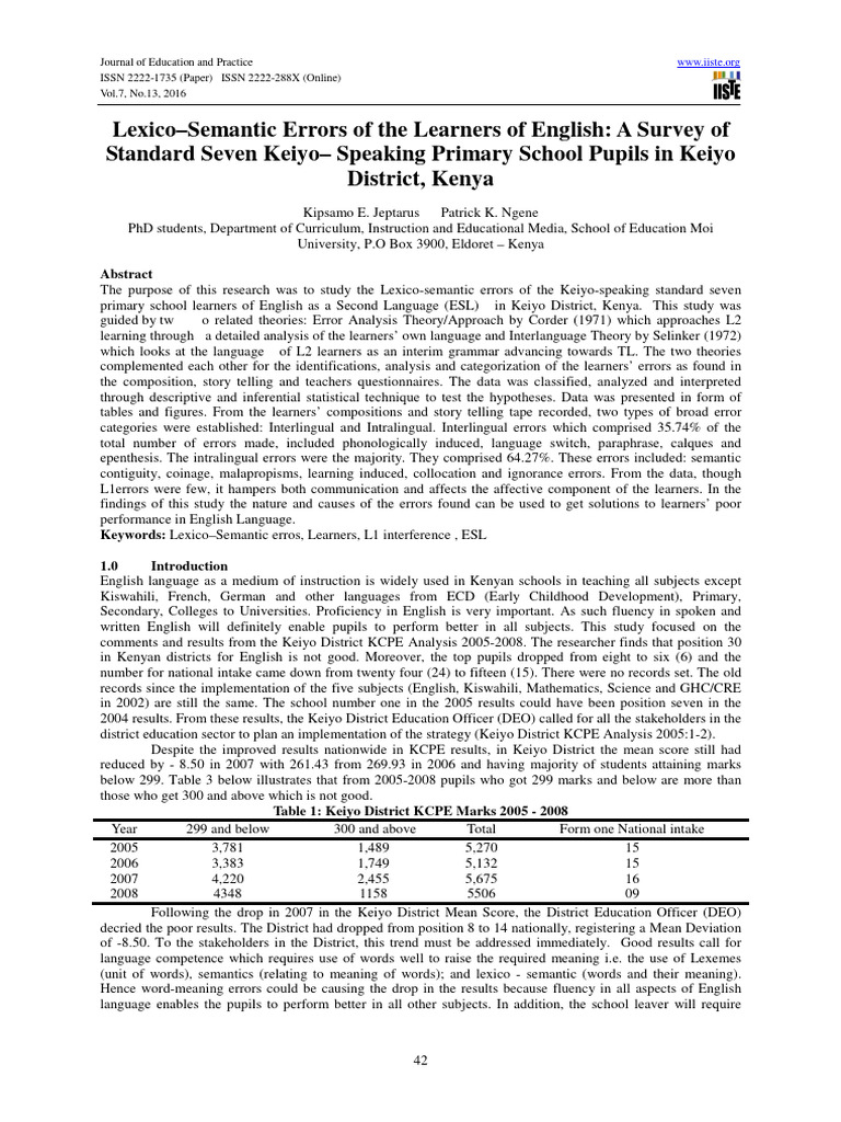 Lexico Semantic Errors | PDF | Second Language Acquisition | Second Language