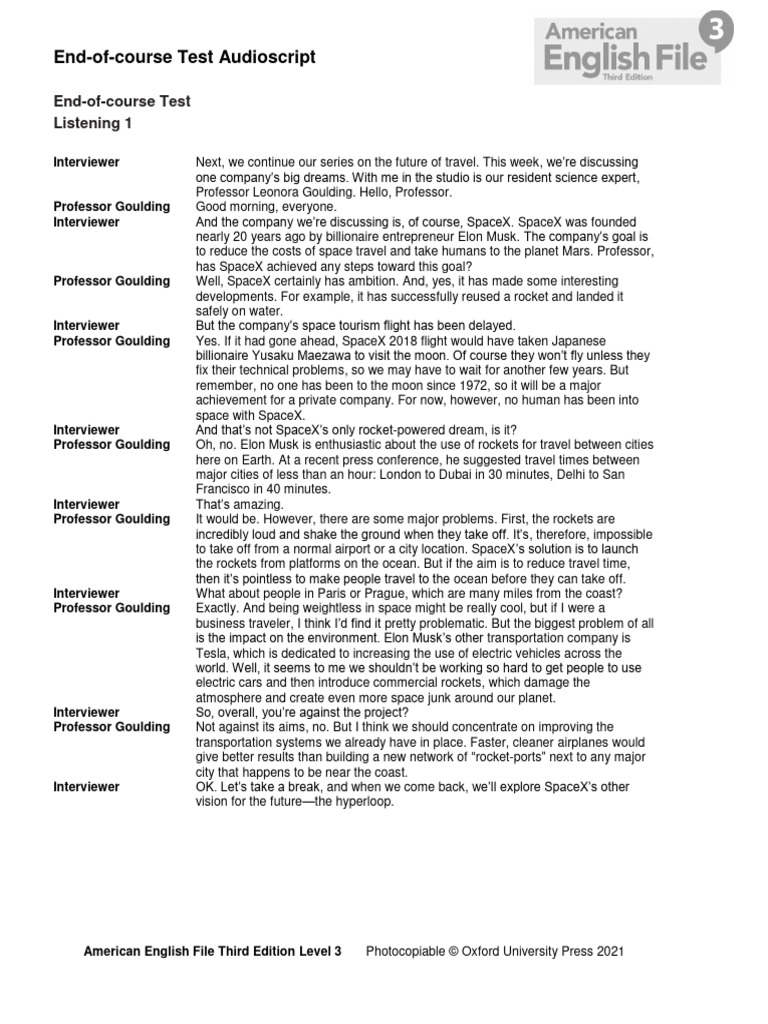 AEF3e L3 Audioscript End | PDF | Space X | Elon Musk