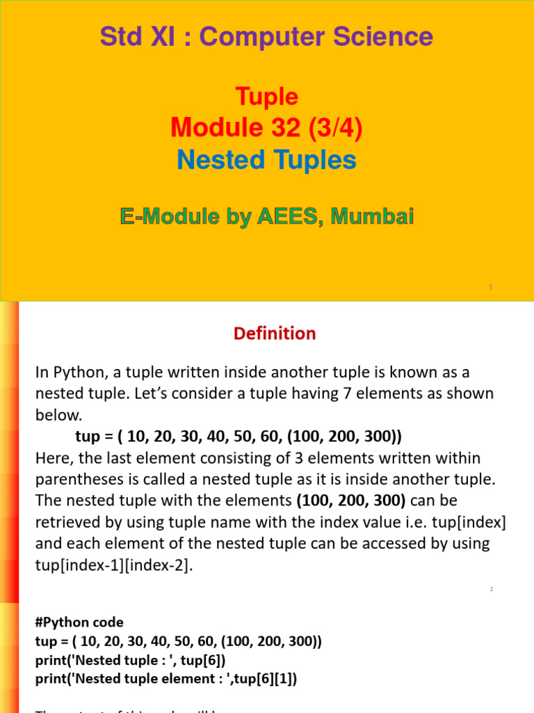 STD XI: Computer Science: Tuple | PDF | Function (Mathematics) | Computer Science
