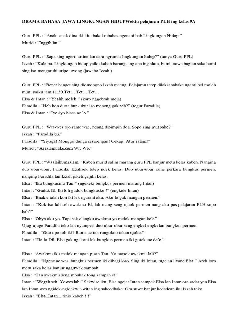 Contoh Drama Bahasa Jawa Kelas 9 Tentang Adiwiyata Pdf