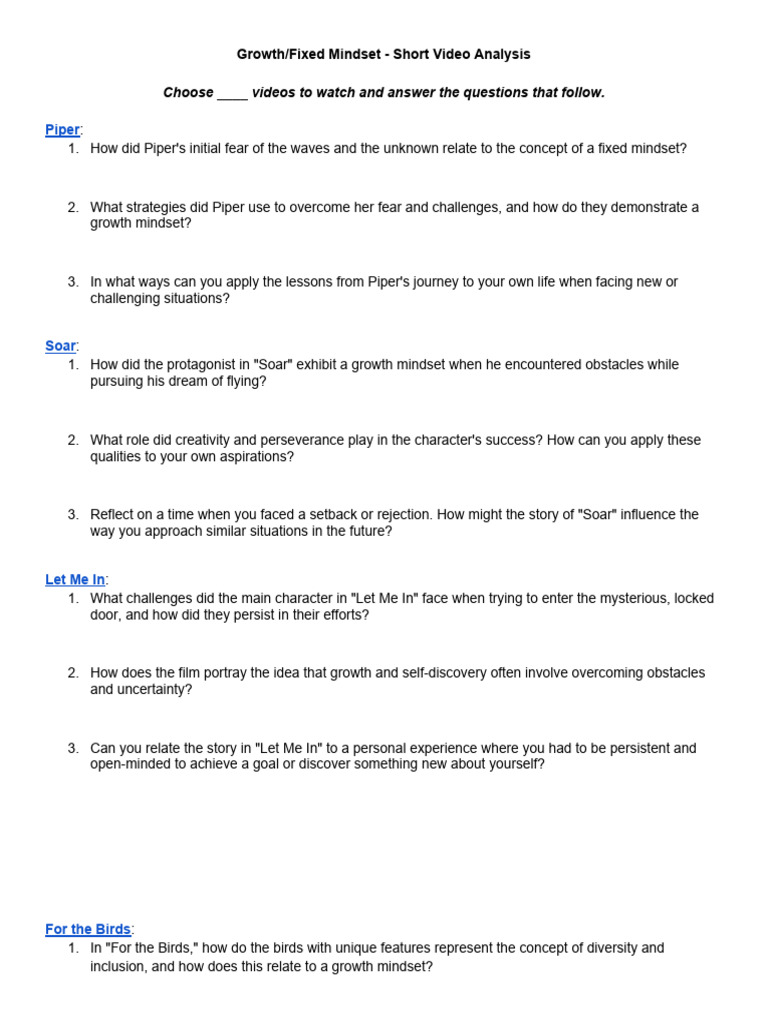 Growth - Fixed Mindset - Short Video Analysis | PDF | Mindset ...