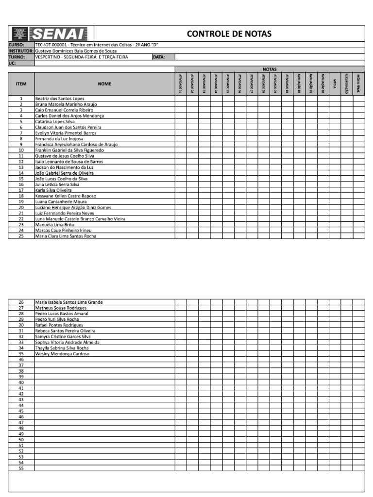 NOTA - PRESENCIAL - NEM - Técnico em Internet Das Coisas - 2º - ANO - D ...