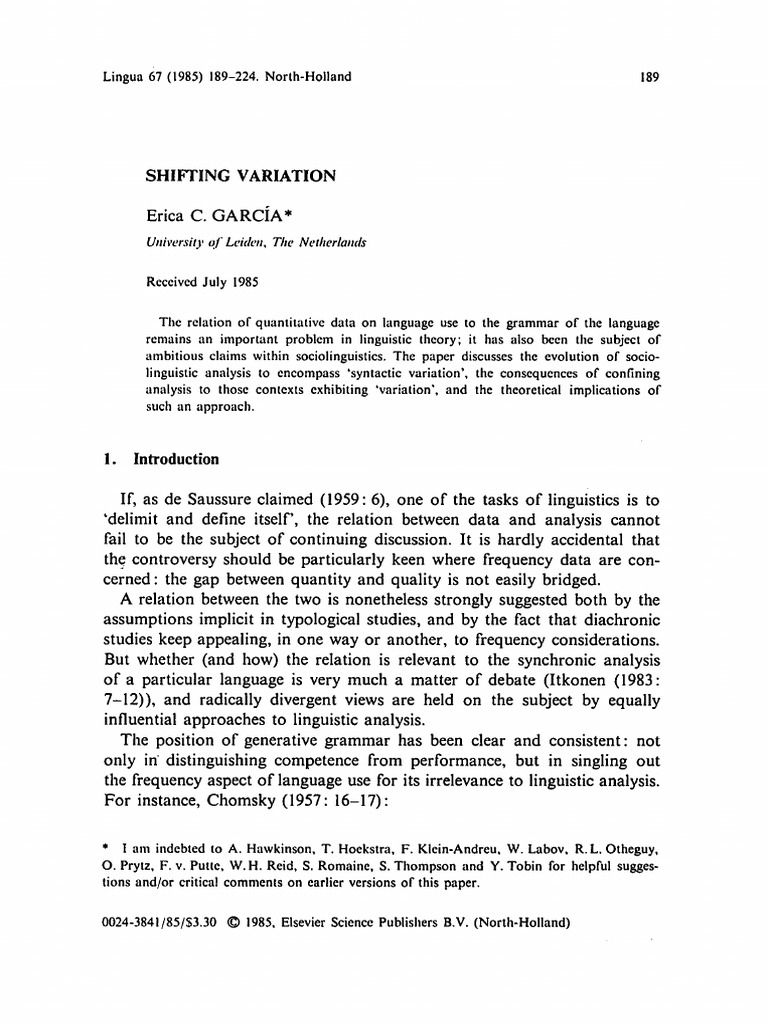 Shifting Variation - Érica. García (1985) | PDF | Linguistics | Phonology