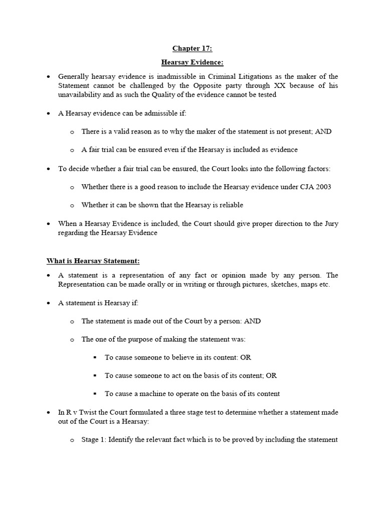 Chapter 17 Hearsay Evidence | PDF | Hearsay | Witness