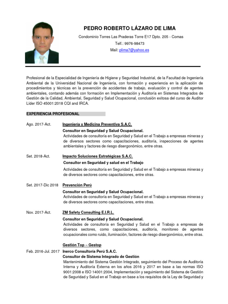 CV Pedro Roberto Lázaro de Lima | PDF | Negocios | Finanzas y dinero