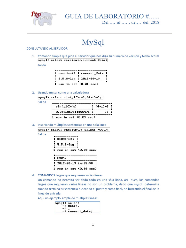1 Guia1 Mysql 2014 | PDF | Bases de datos | Mi sql