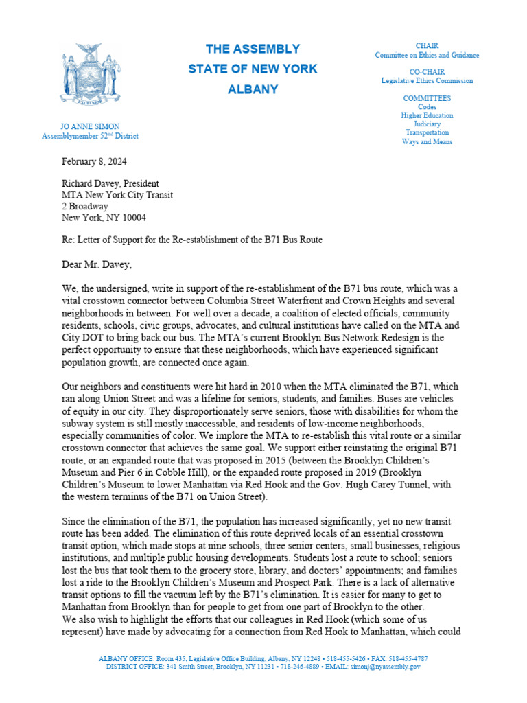Electeds Support B71 Bus | PDF | New York City | Brooklyn