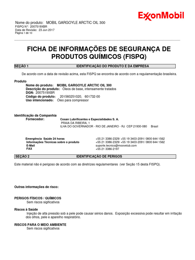 Mobil Gargoyle Arctic Oil 300 FISPQ | PDF | Oxigênio | Eletricidade