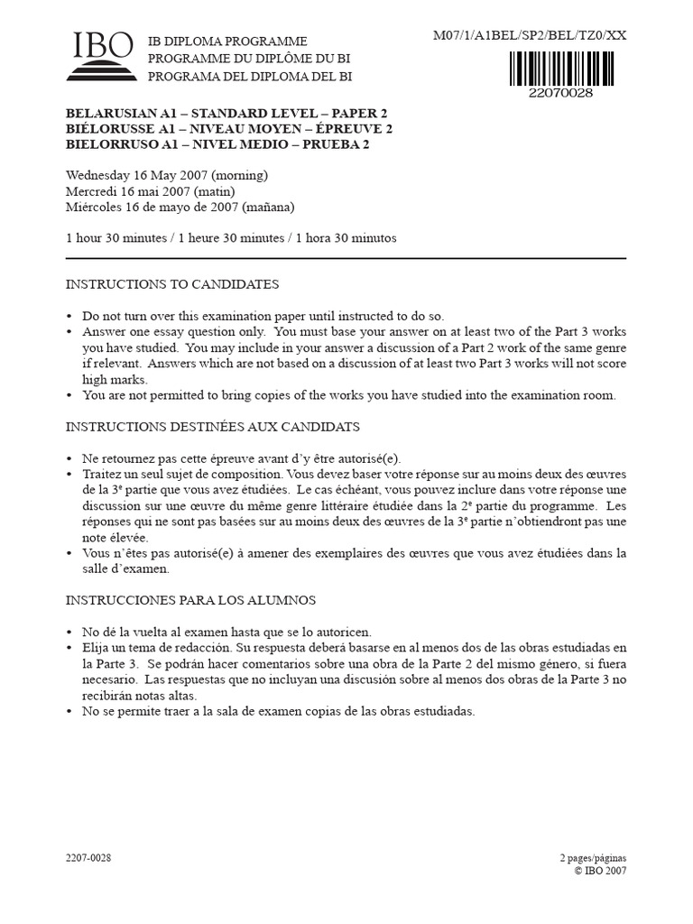 Belarusian A1 Paper 2 SL | PDF
