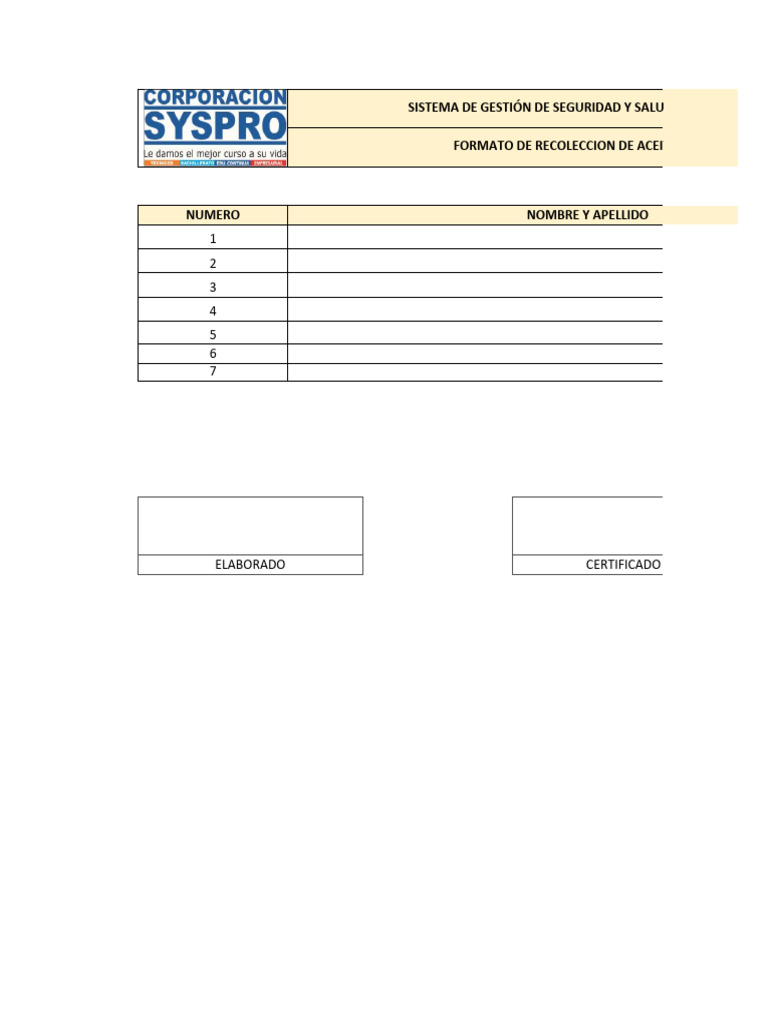 Formato Recoleccion de Aceite | PDF