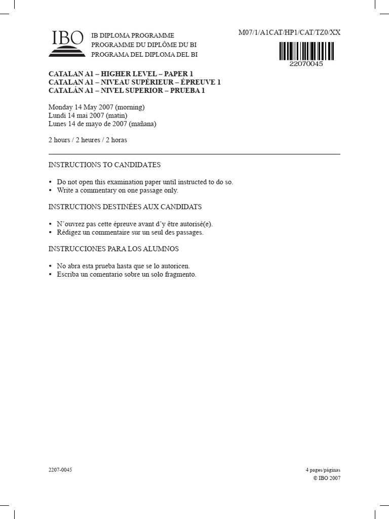 Catalan A1 Paper 1 HL | PDF