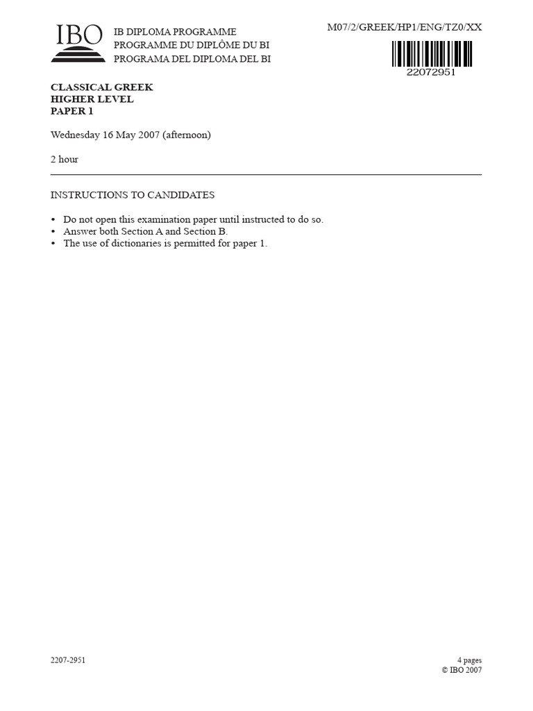 Classical Greek HL Paper 1 Exam Guide | PDF