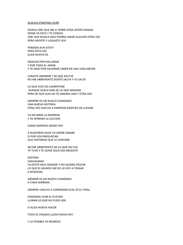 ALWAYS STARTING OVER ESPAÑOL | PDF