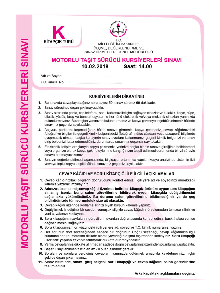 10 Subat 2018 Ehliyet Sinav Sorulari | PDF