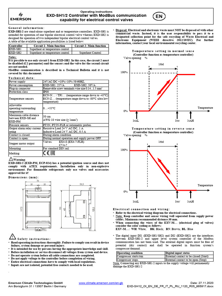 Exd Sh1 2 Controller Modbus Communication Capability For Electrical Control Valves Operating ...