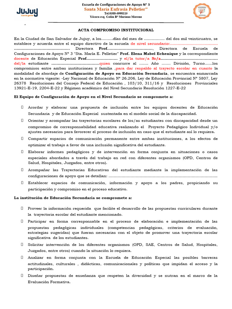 ACTA COMPROMISO INSTITUCIONAL 24 Con Aportes | PDF | Inclusión (Educación)