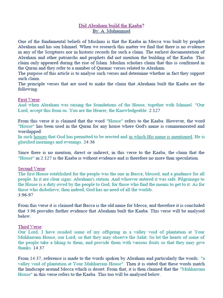 Did Abraham Build the Kaaba? Analysis | PDF | Ishmael | Prophets And ...