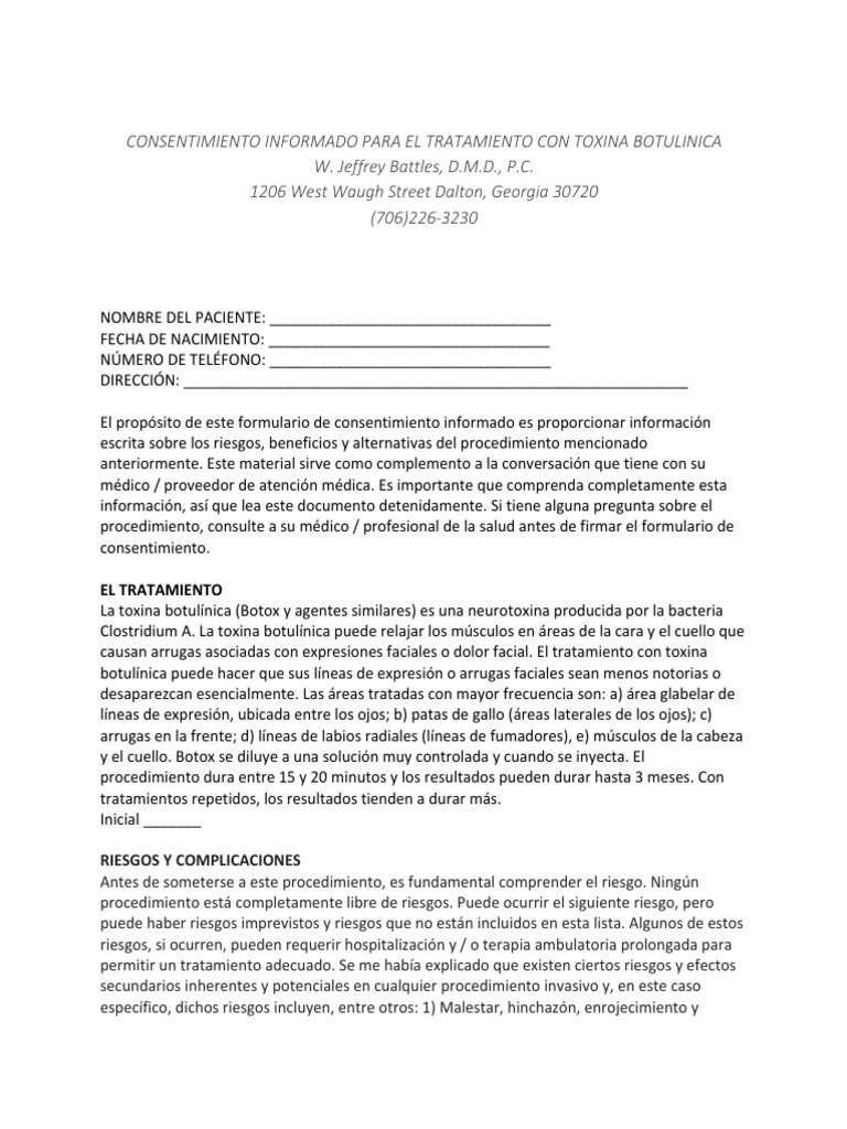Botox Consent Spanish 2021 | PDF | Toxina botulínica | Consentimiento ...