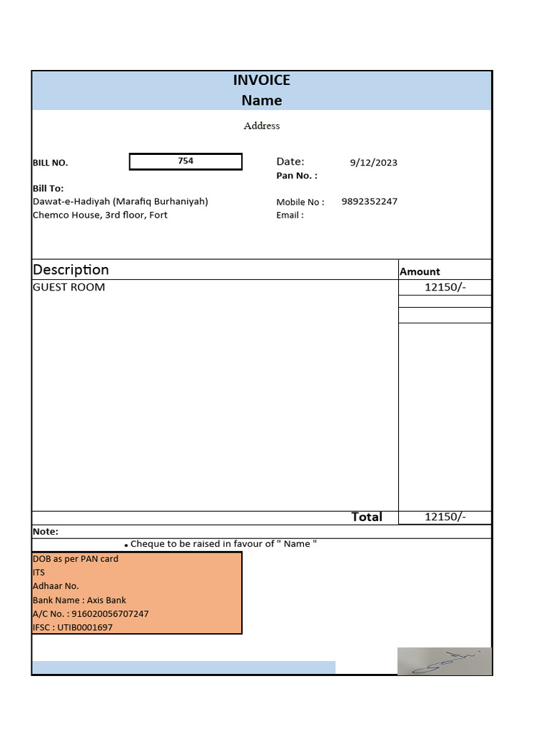 Invoice for Guest Room Booking | PDF